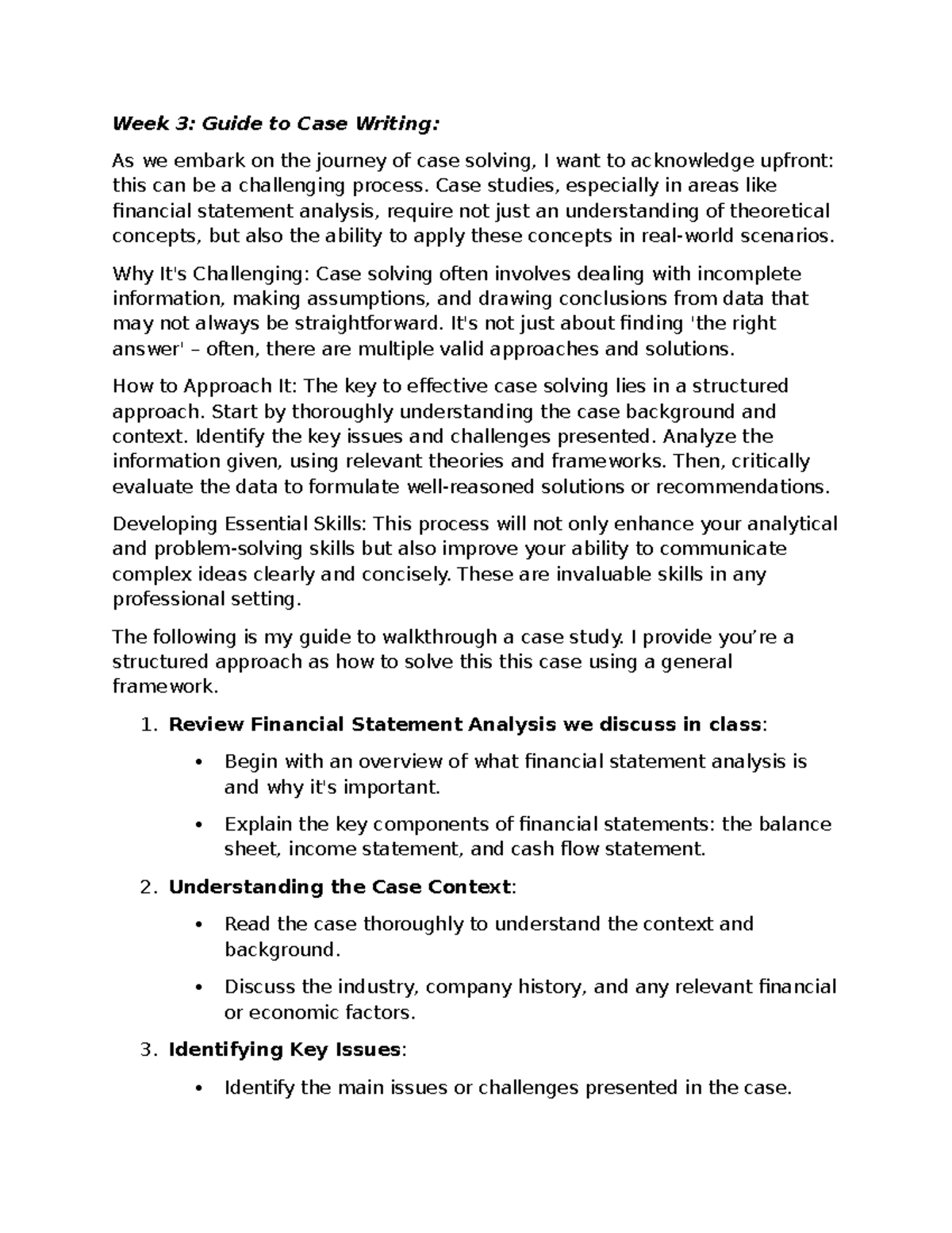 Case Writting - CASE STUDY - Week 3: Guide to Case Writing: As we ...