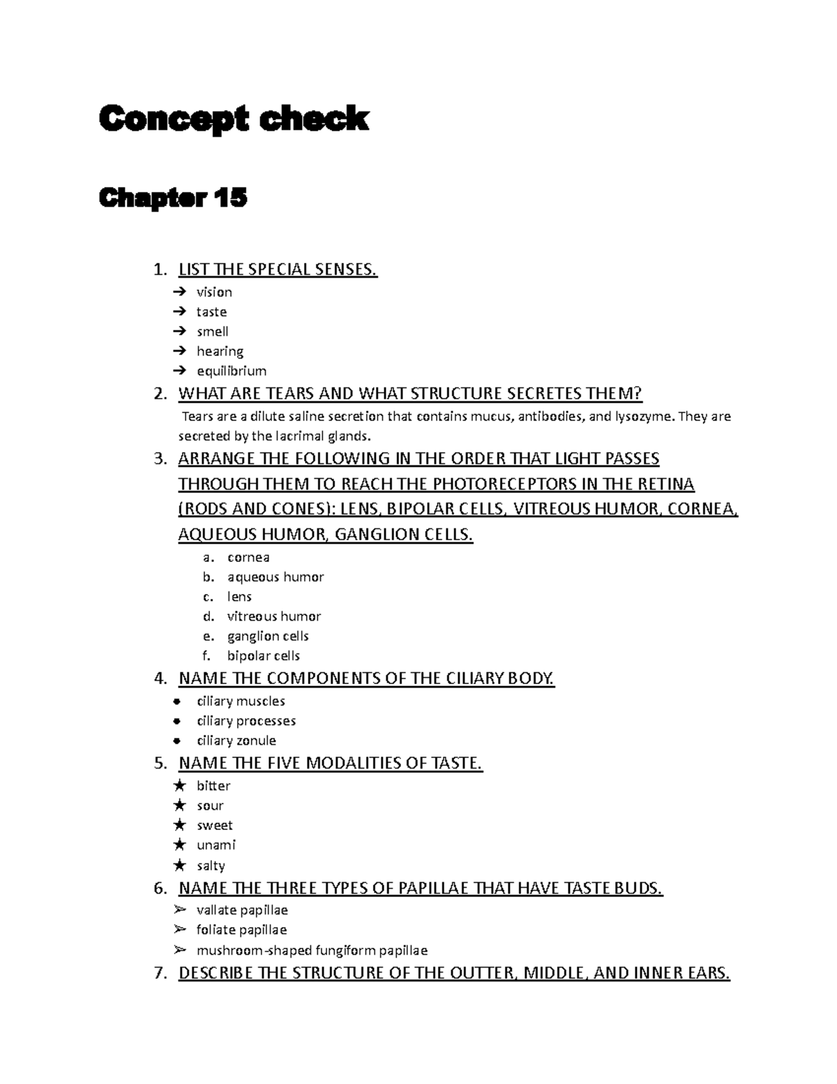 Concept Check Questions-Chapter 15 - Concept check Chapter 15 1. LIST ...