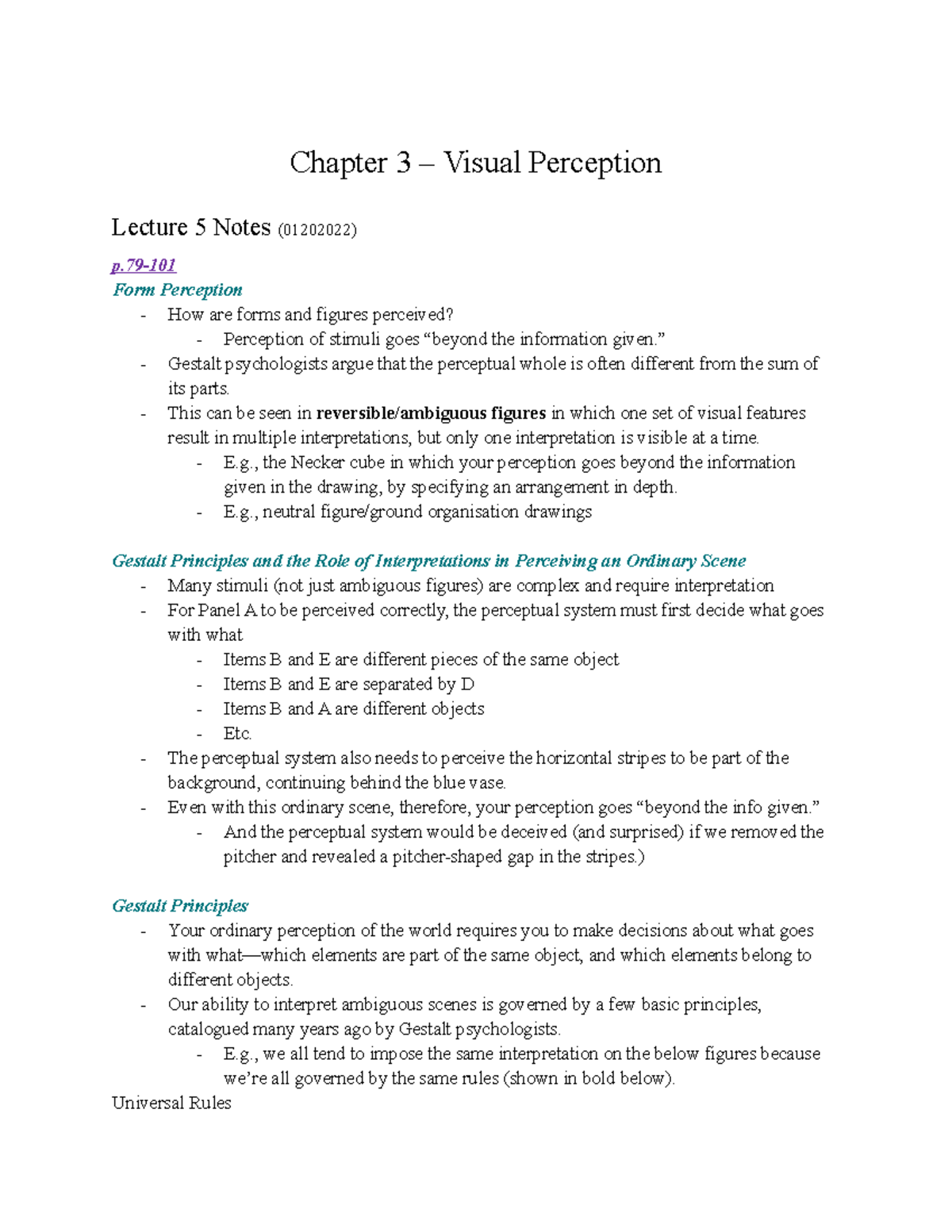 Lecture 5 Visual Perception pt.2 - Chapter 3 – Visual Perception ...