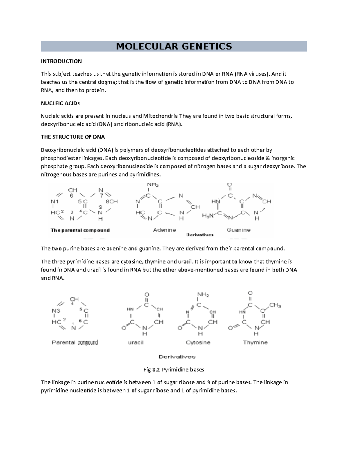 Molecular- Genetics - MOLECULAR GENETICS INTRODUCTION This subject ...