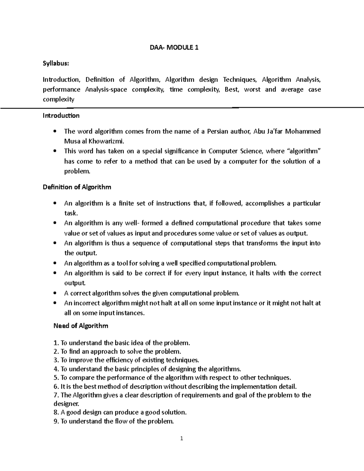 DAA mod1 - lecture notes of daa mg university kerala - DAA- MODULE 1 ...