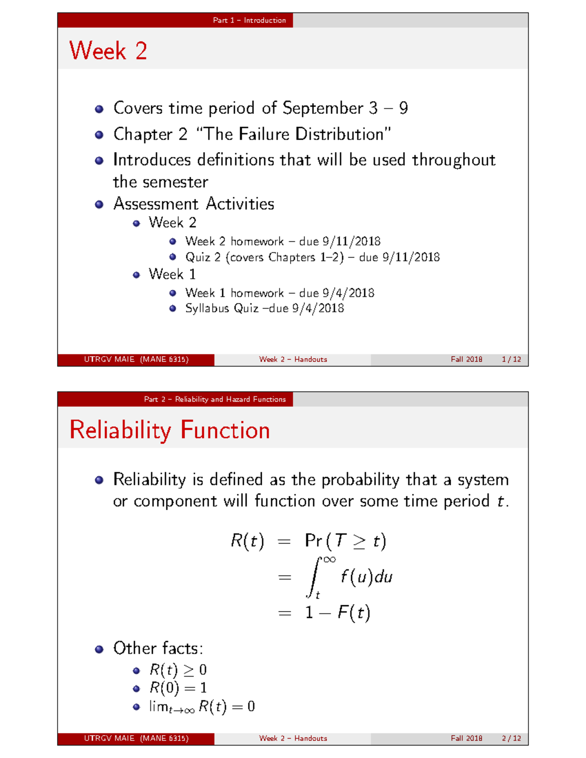 Week2 handouts 2per - Part 1 Introduction Week 2 Covers time period of ...