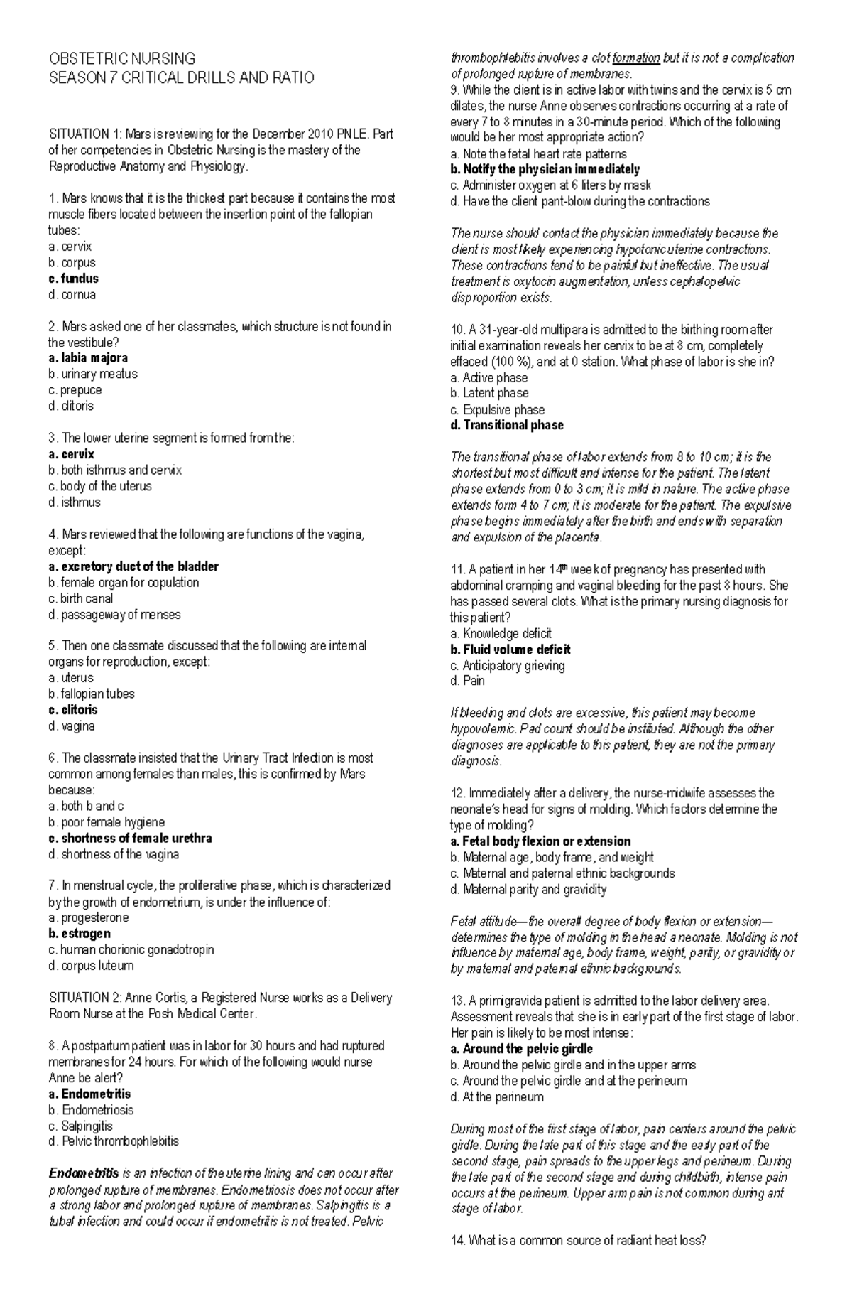 Critical OB WITH Ratio 100 - OBSTETRIC NURSING SEASON 7 CRITICAL DRILLS ...