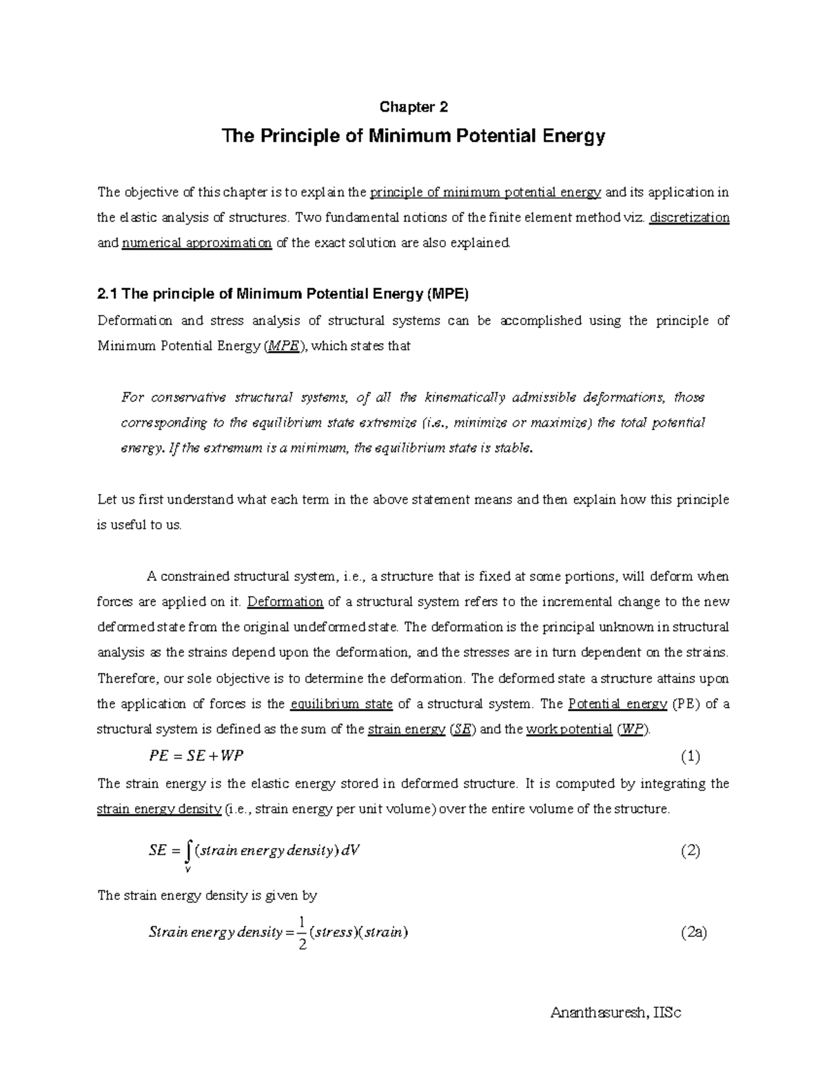 Chapter 2 Minimum Potential Energy - Ananthasuresh, IISc Chapter 2 The ...