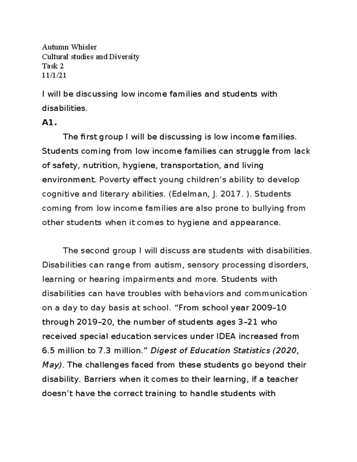 Task 2 - Passed on first try - Autumn Whisler Cultural studies and ...