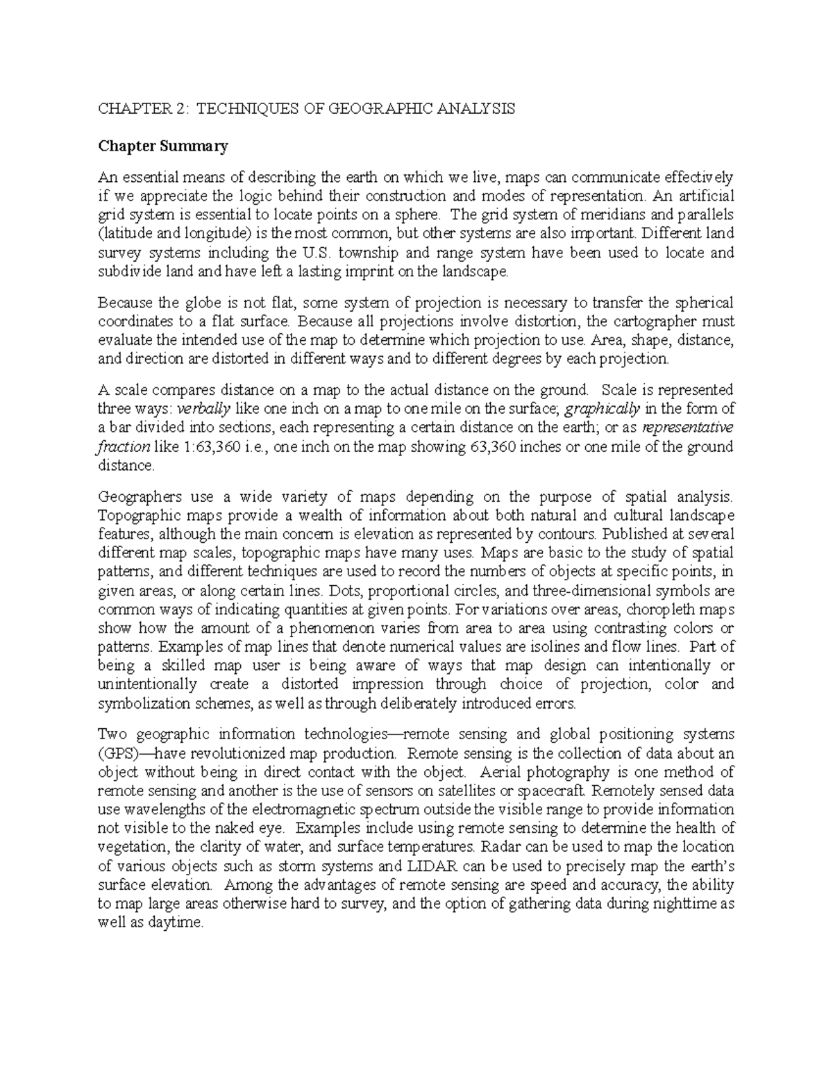 Techniques of Geographic Analysis - Summary and Key words - CHAPTER 2 ...