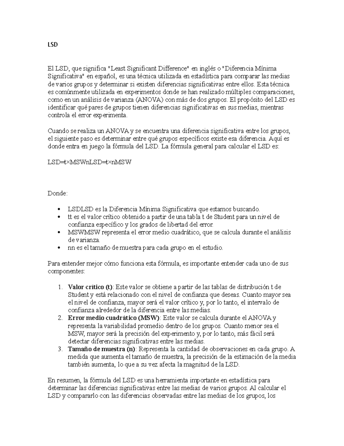 LSD - la fórmula del LSD es una herramienta importante en estadística ...