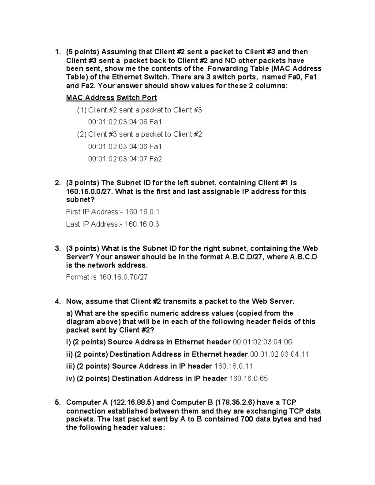 Dhruv Patel It263 Assignment 3 5 Points Assuming That Client 2 Sent A Packet To Client 3