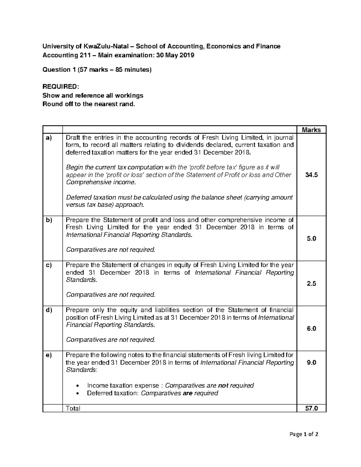 2019 Exam Required - Page 1 of 2 University of KwaZulu-Natal – School ...