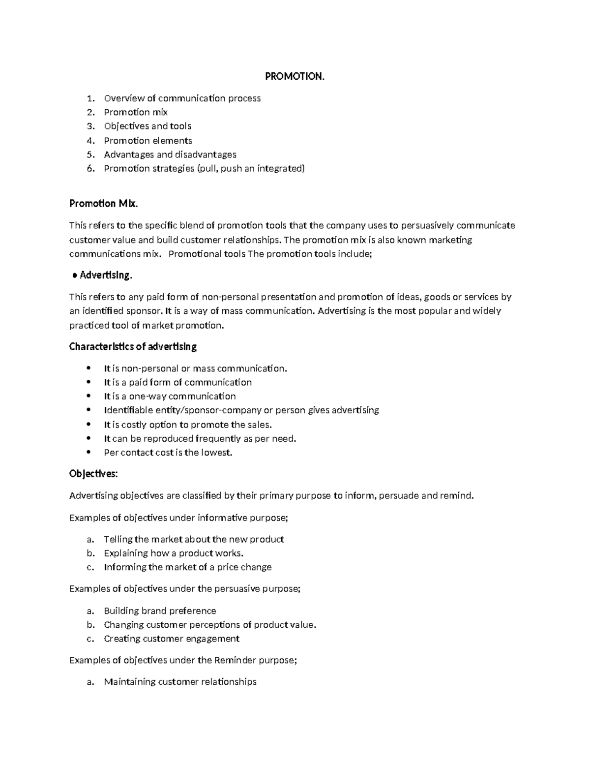 Promotion - Notes - PROMOTION. Overview of communication process ...