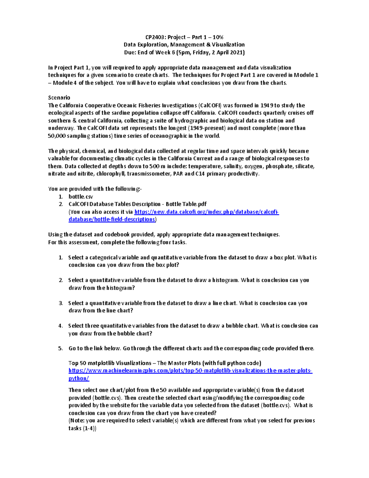 CP2403 Project Part 1 - CP2403: Project – Part 1 – 10% Data Exploration ...