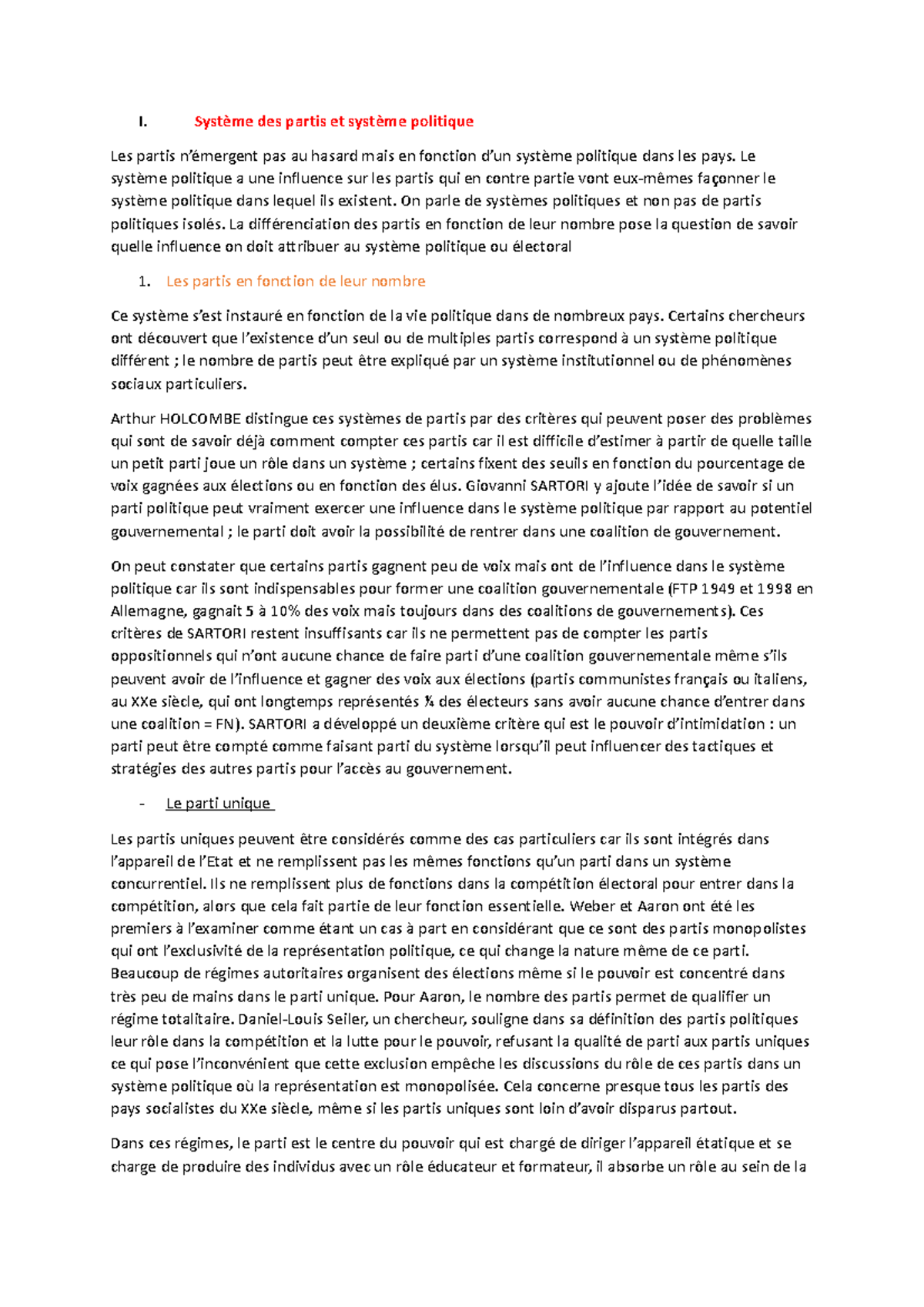 CM2 - Cours sociologie des partis politiques - I. Système des partis et ...