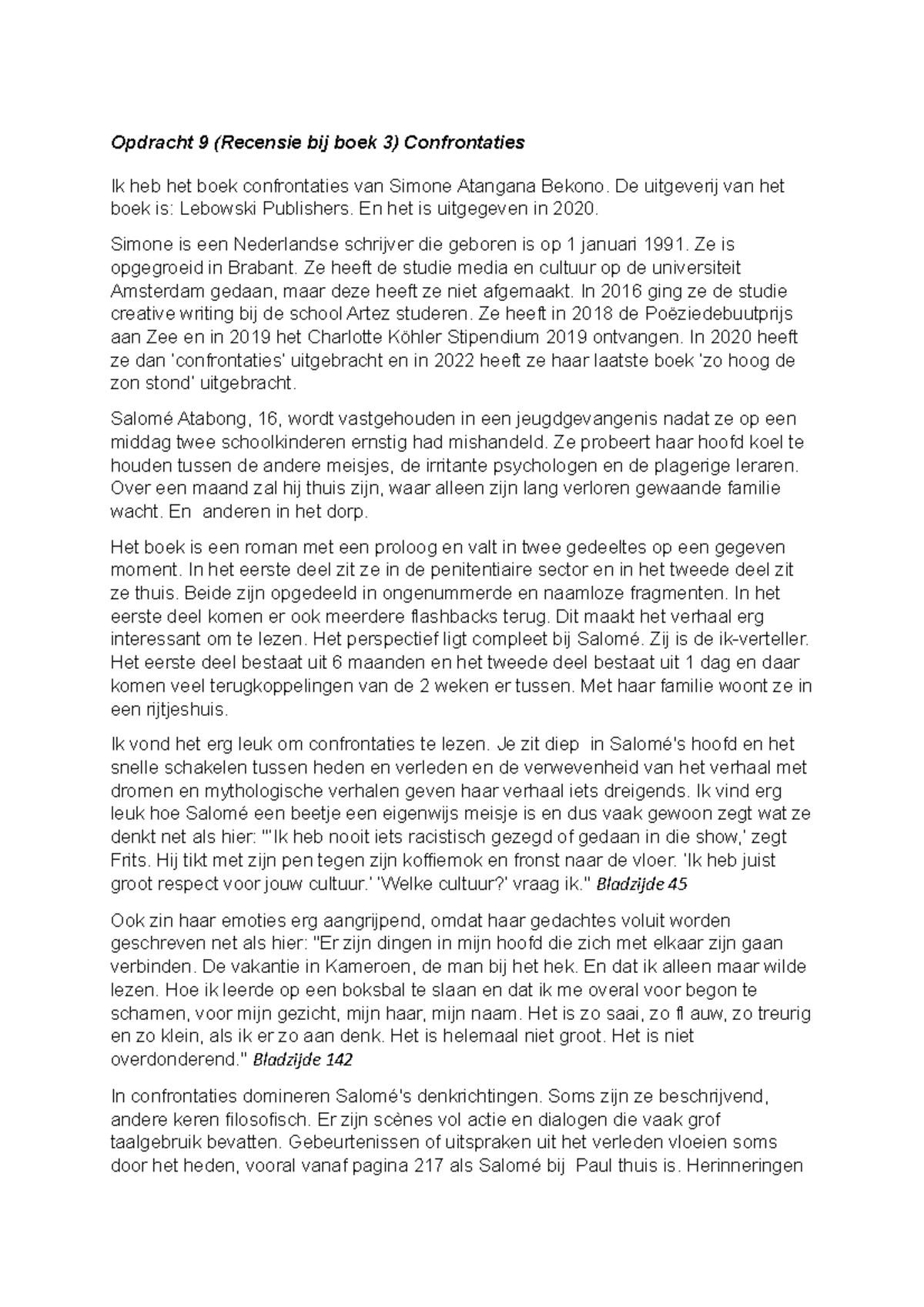 Opdrr 9 nl - Opdracht 9 (Recensie bij boek 3) Confrontaties Ik heb het ...