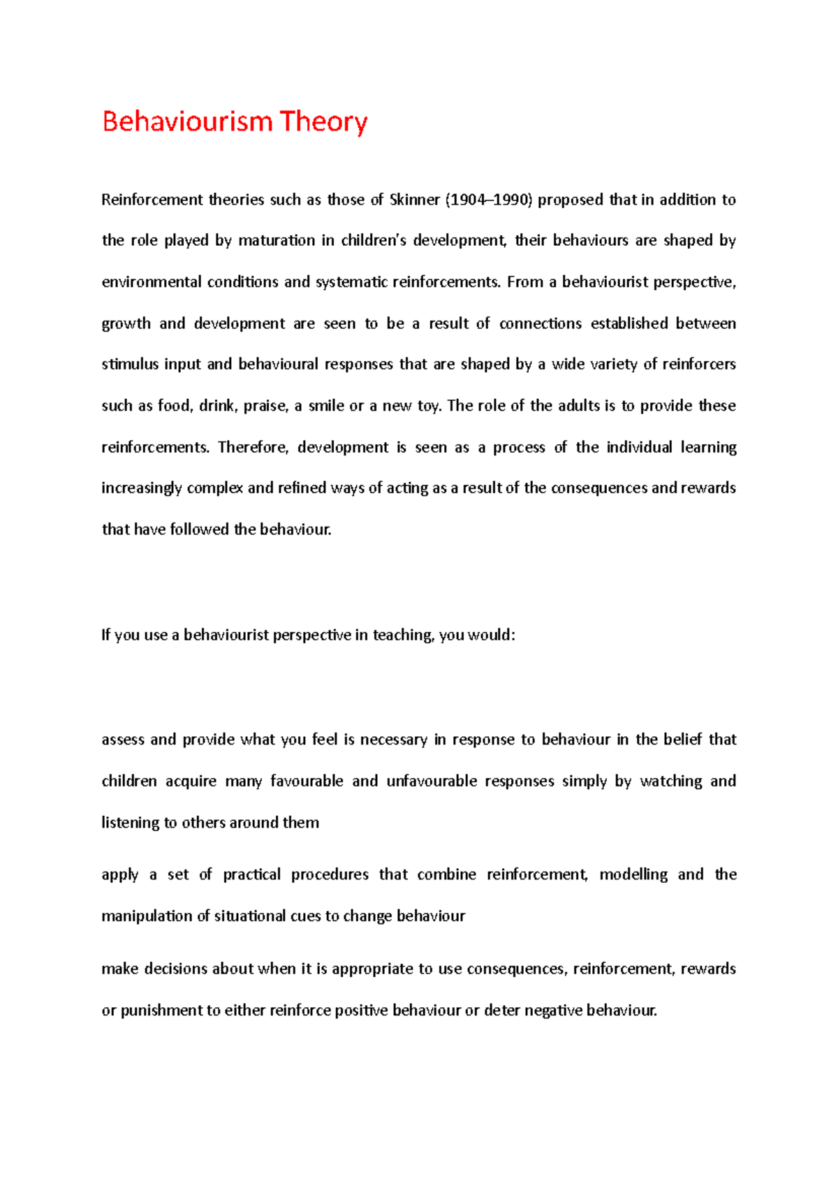 Behavioursim theory in details - Behaviourism Theory Reinforcement ...