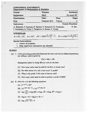 MATH 208 Final EXAM DEC 2014 .. Solution - MATH 208 - Studocu