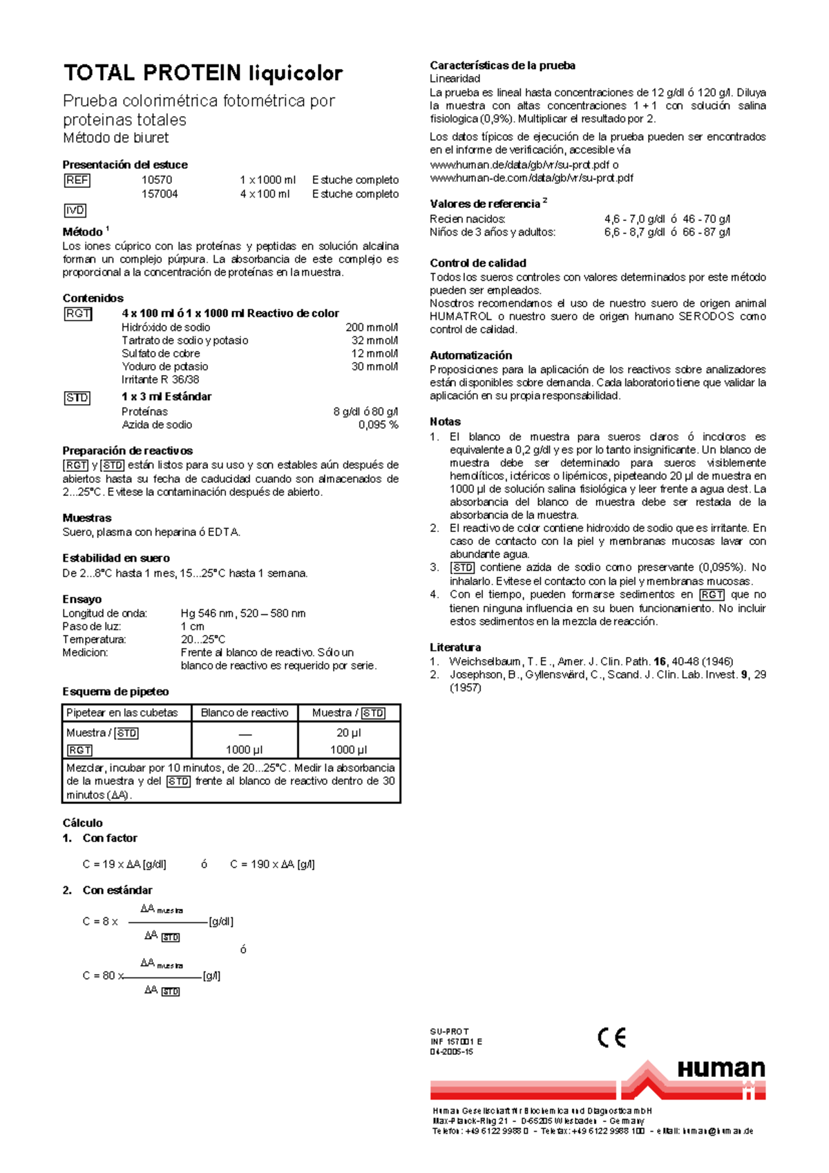 Inserto Proteina total - Human Gesellschaft f ̧r Biochemica und Diagnostica mbH Max-Planck-Ring ...