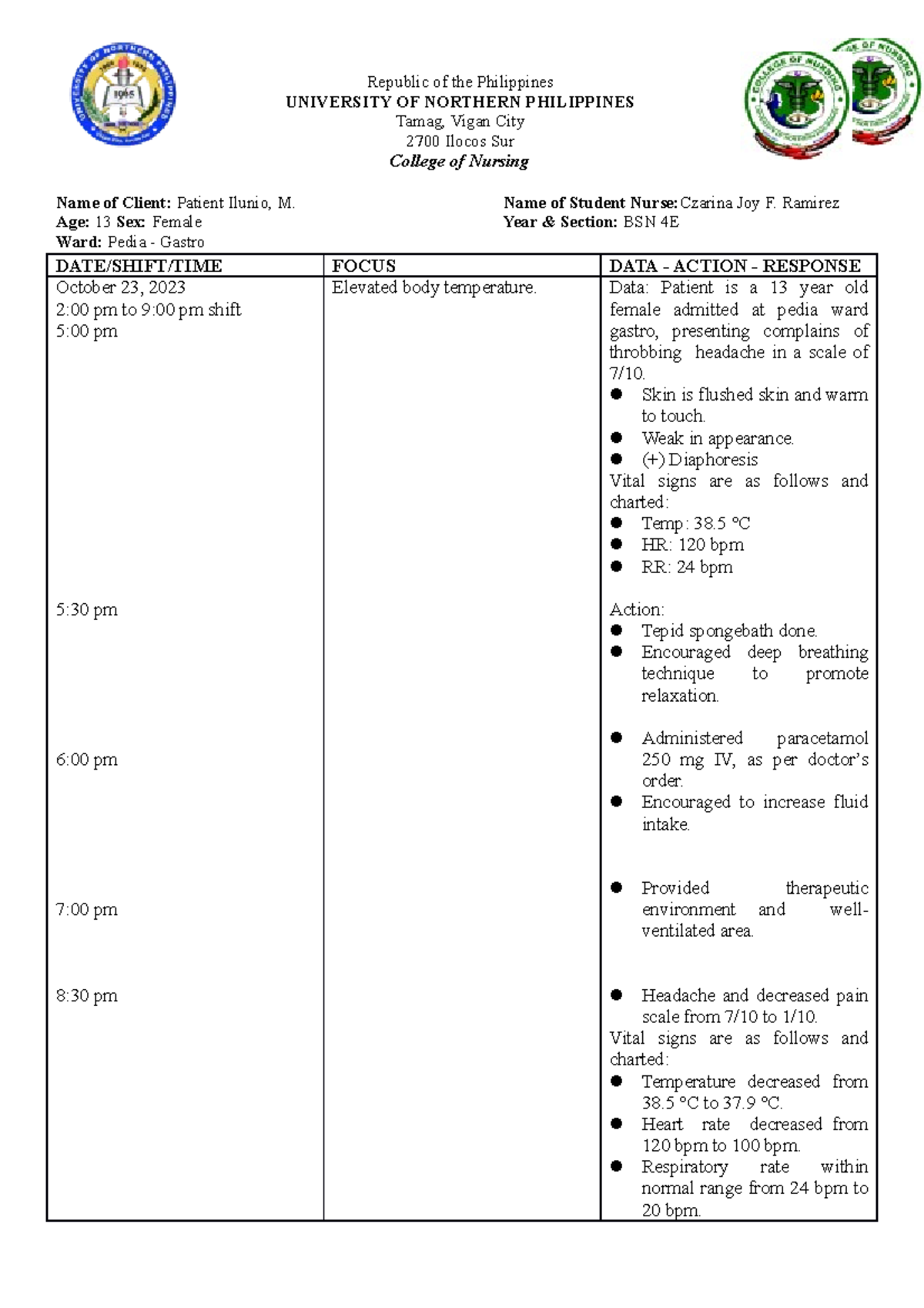FDAR - Peadia ward - Fadr - Republic of the Philippines UNIVERSITY OF ...