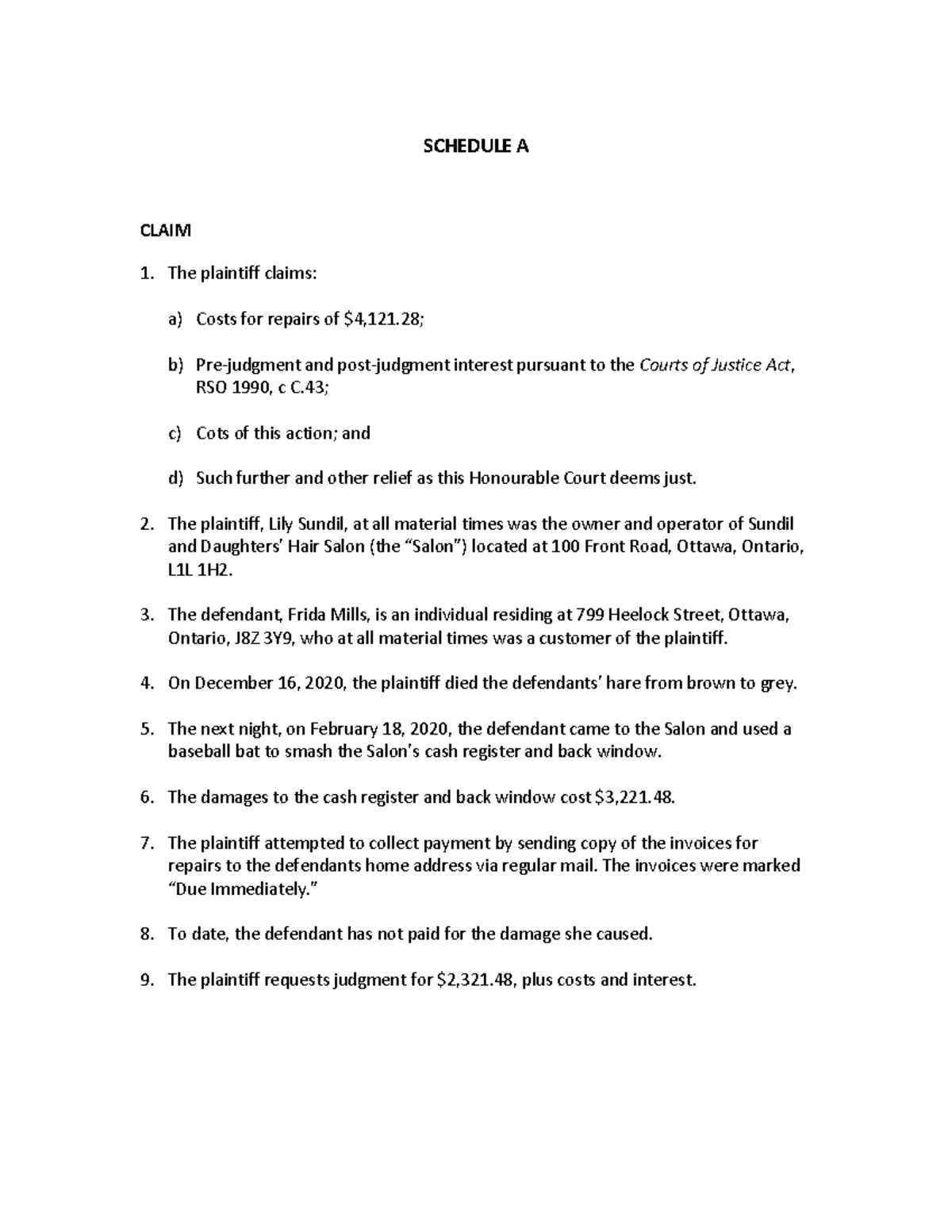 Schedule A - WRIT 215 - Practice Precedent Editing Assignment - Winter ...