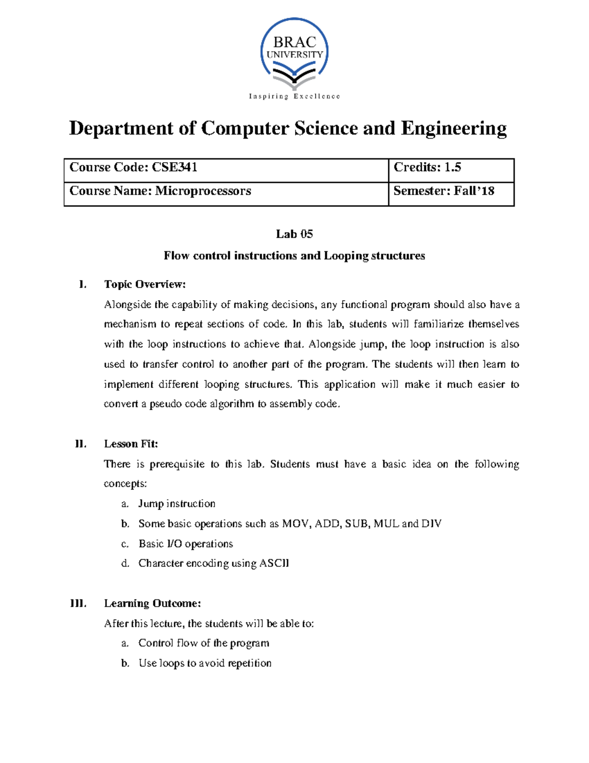 CSE341 Lab05 - Lab - Department of Computer Science and Engineering Course Code: CSE341 Credits ...