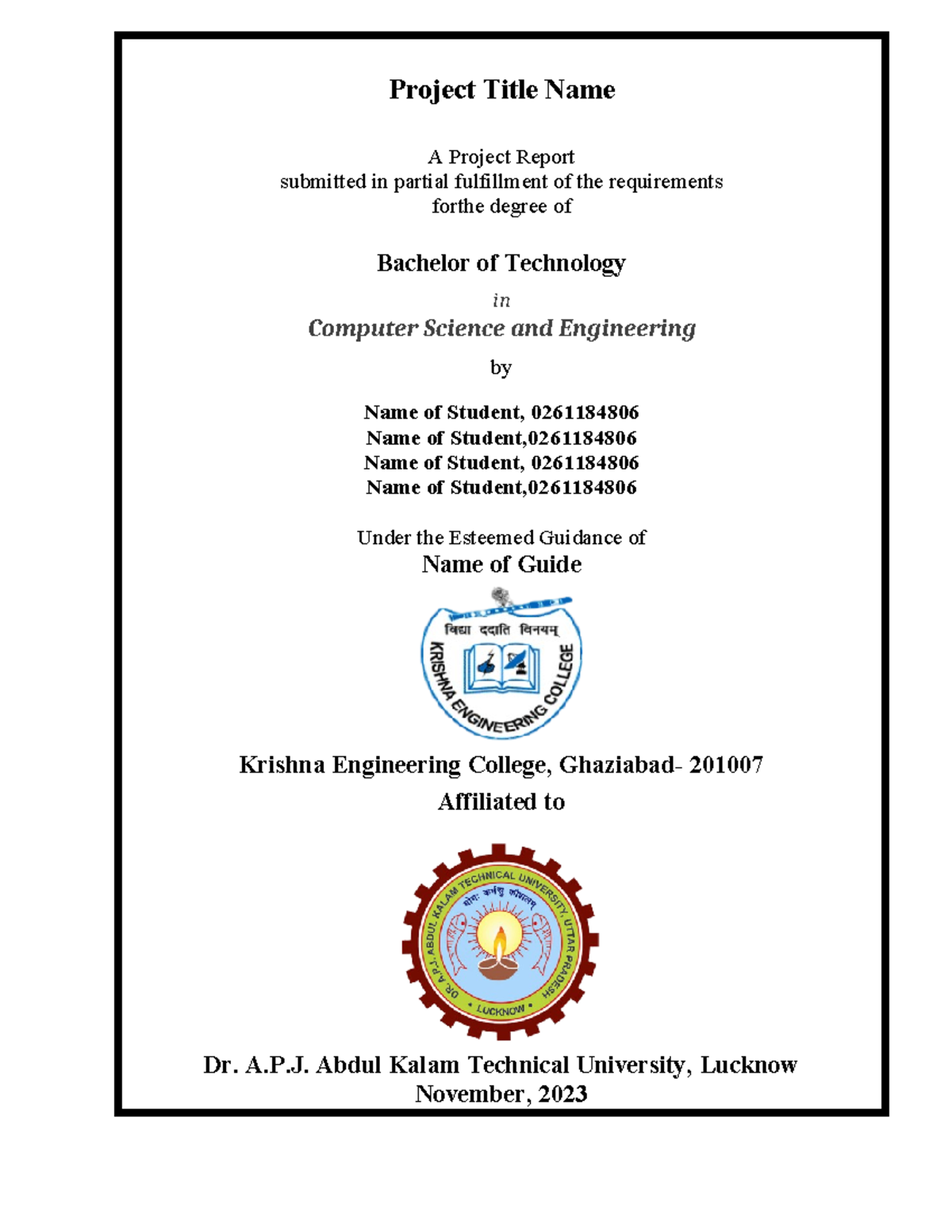 Report format and Guidelines - Project Title Name A Project Report ...