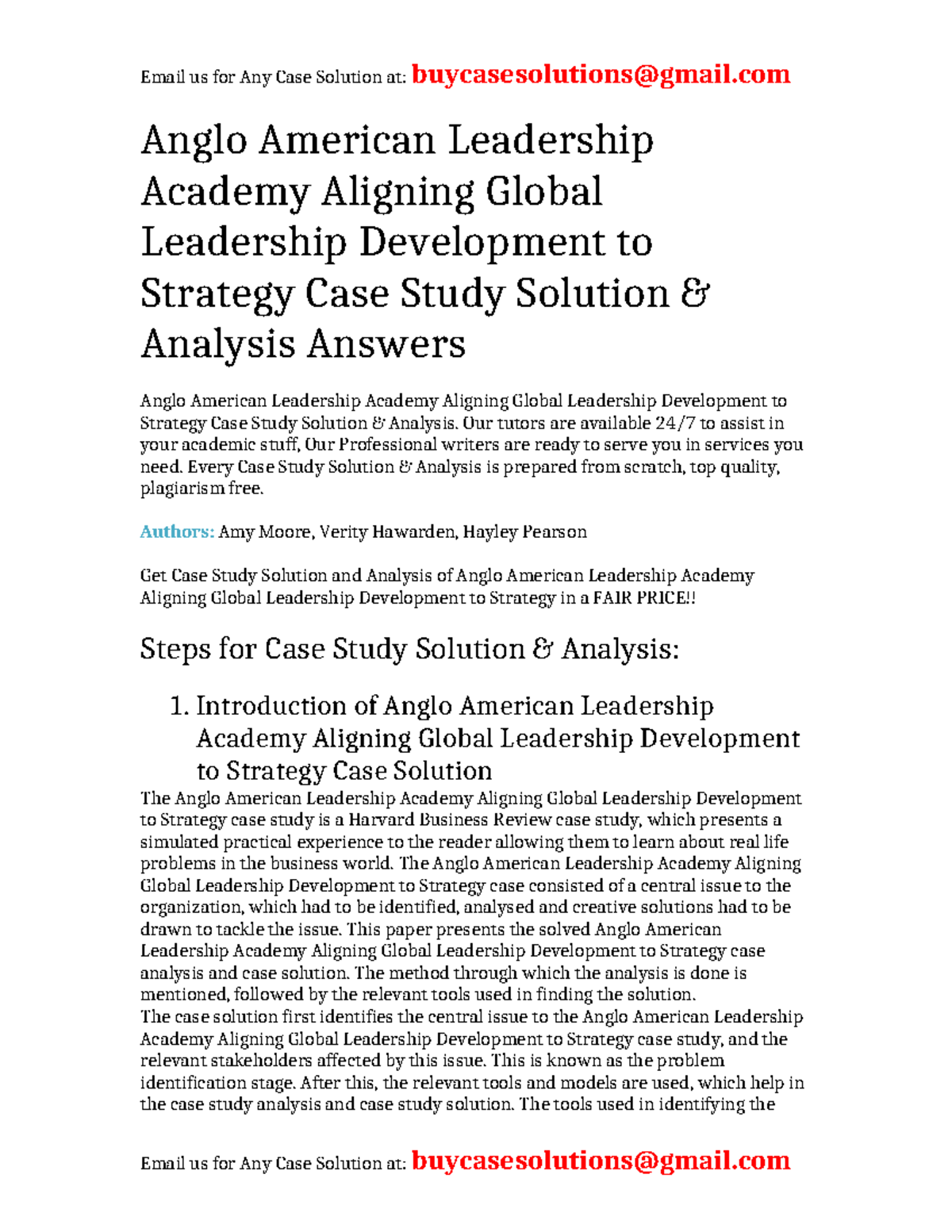 Case Solution Anglo American Leadership Academy Aligning Global Leadership Development to ...