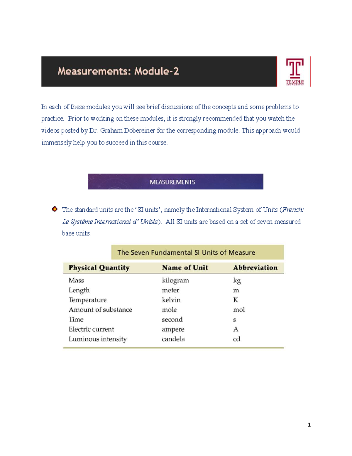Measurements - In each of these modules you will see brief discussions ...