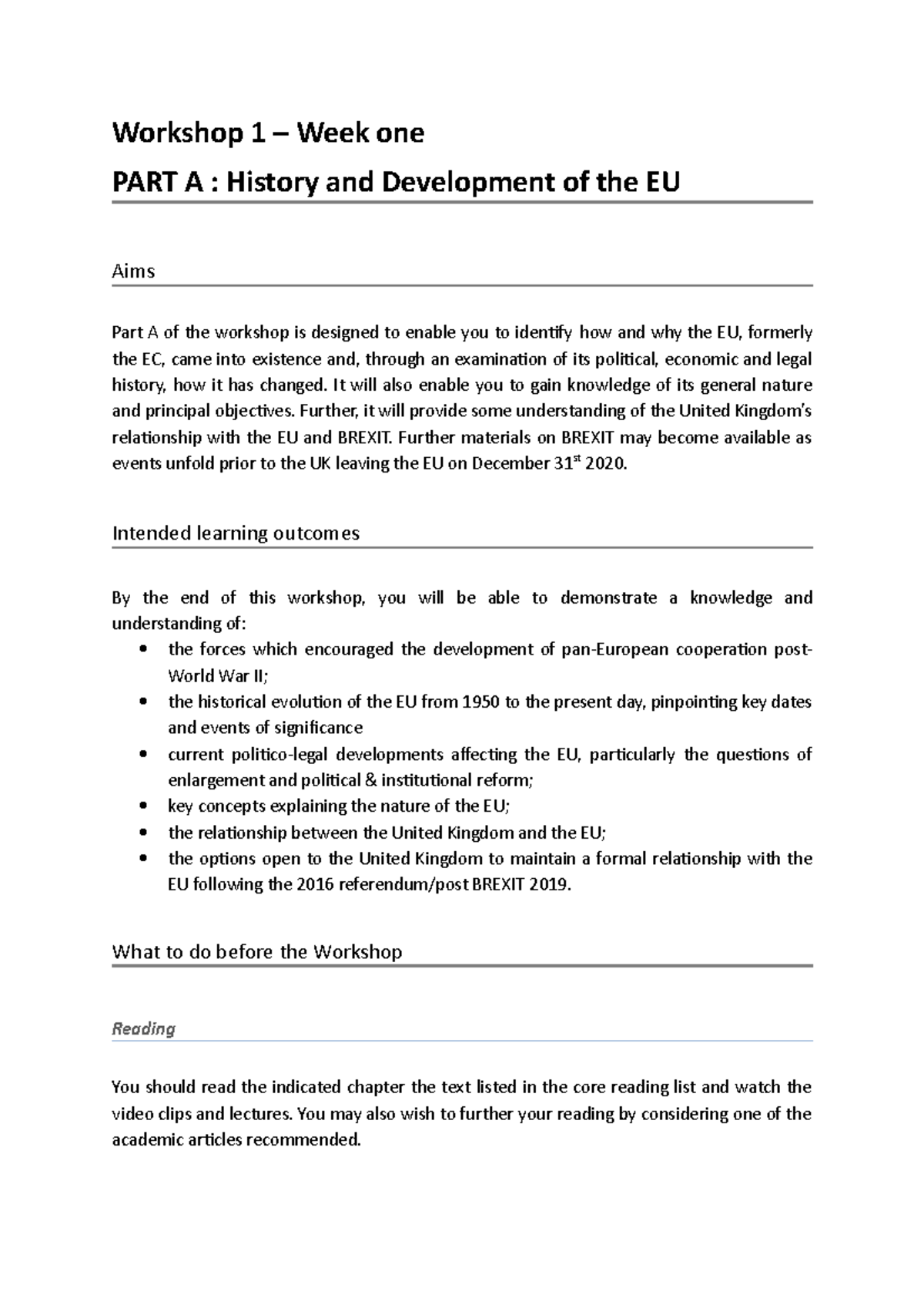 Block teaching Workshop 1 - Workshop 1 – Week one PART A : History and ...