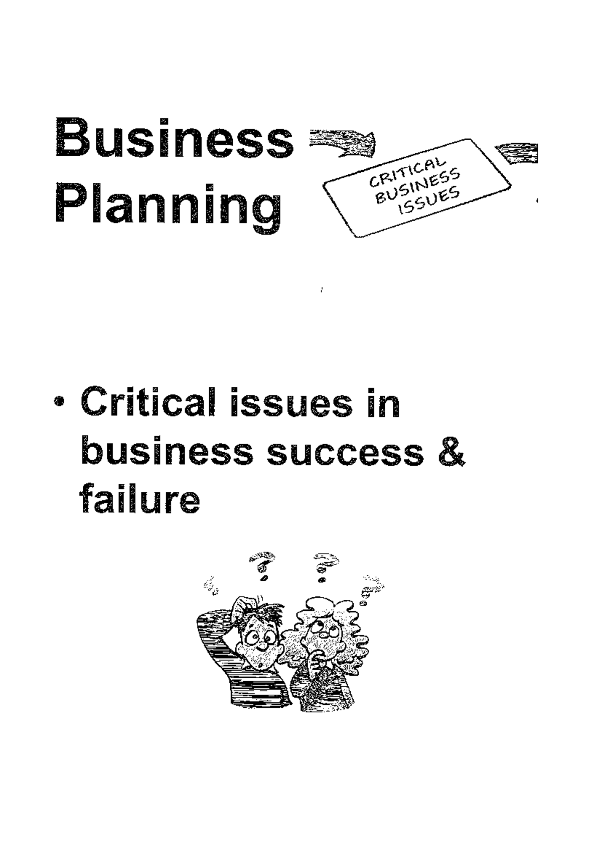 Business Planning - Critical Issues - Work Booklet - Studocu