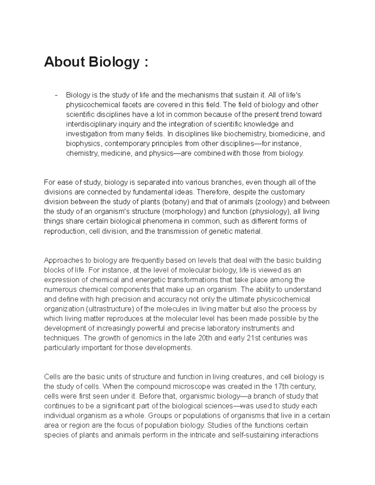 About Biology Definition About Biology Biology Is The Study Of Life