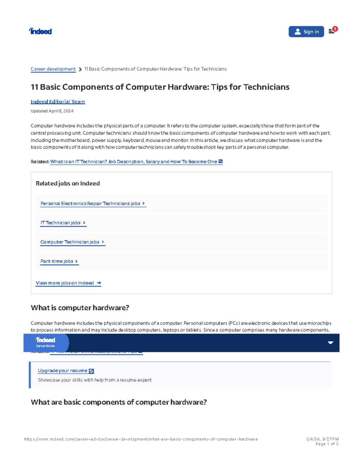11 Basic Components of Computer Hardware- Tips for Technicians Indeed ...
