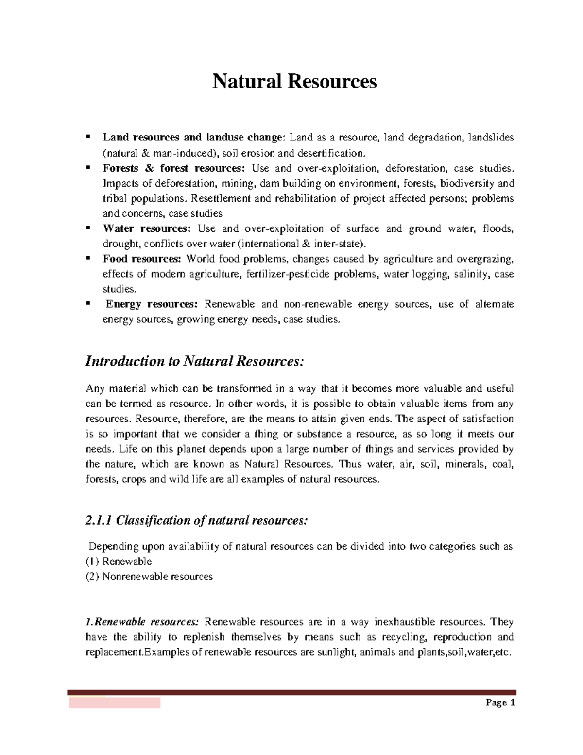 Natural resources - BS engineering sciences - Natural Resources Land ...