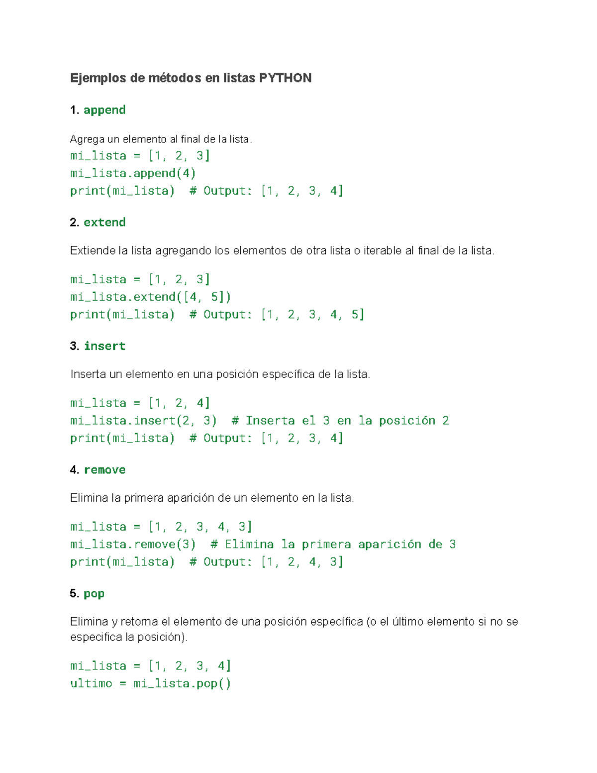 Programacion 2 - Apuntes de facilidad - Ejemplos de métodos en listas ...