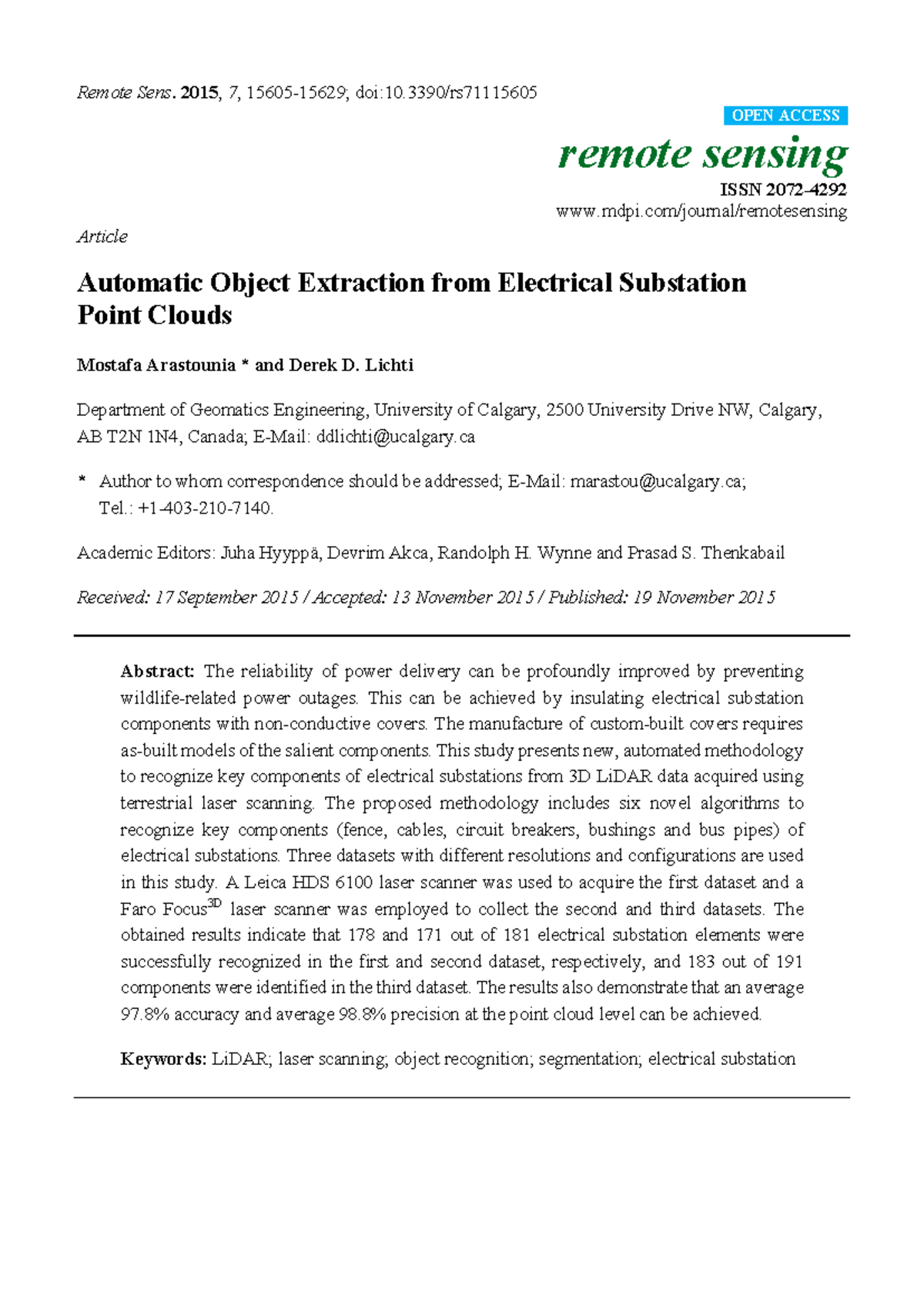 Automatic Object Extraction From Electri Remote Sens 2015 7