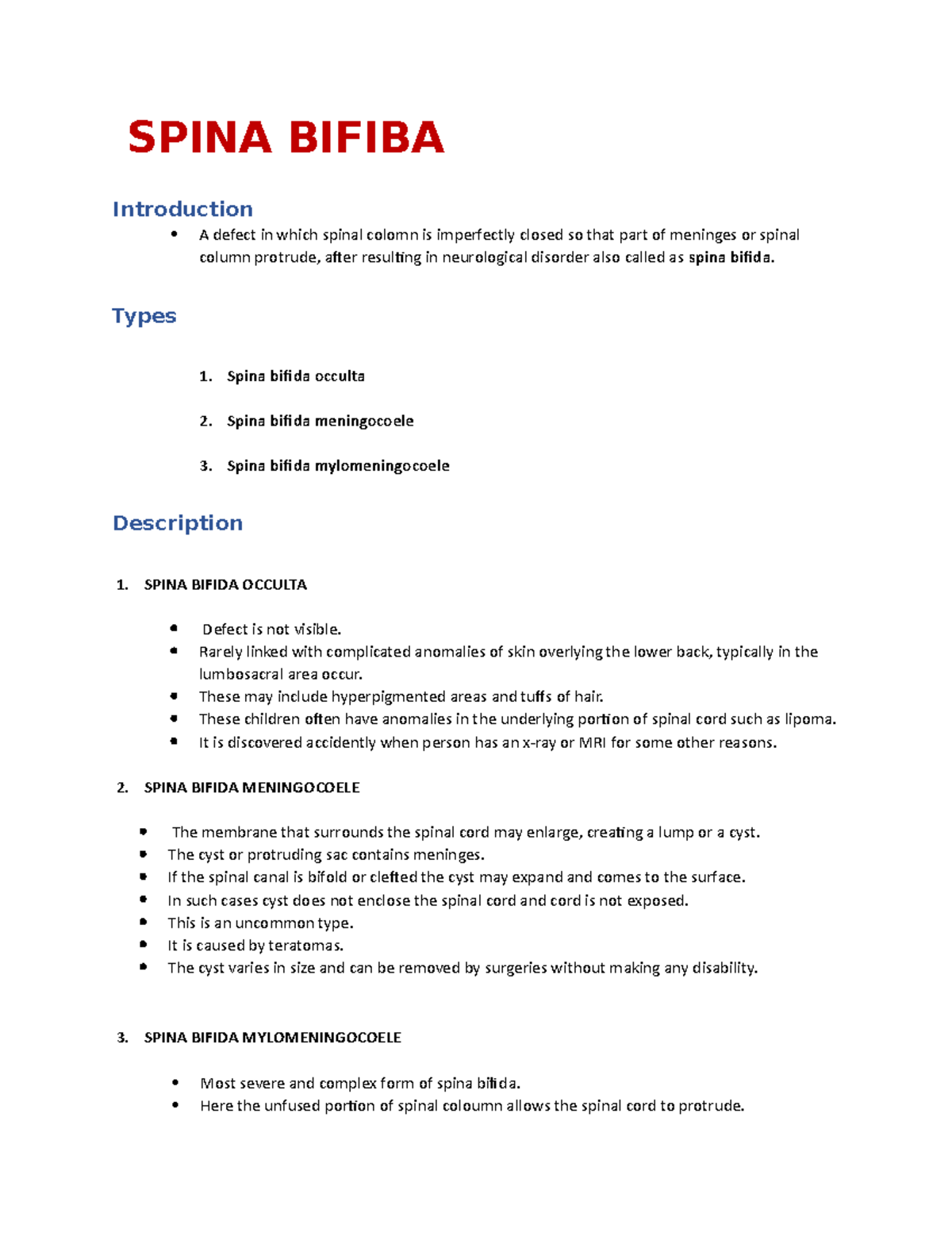 Spina bifida - Types Spina bifida occulta Spina bifida meningocoele ...