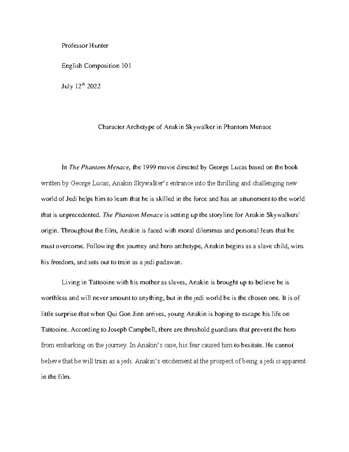 Character Archetype of Anakin Skywalker in Phantom Menace - The Phantom ...