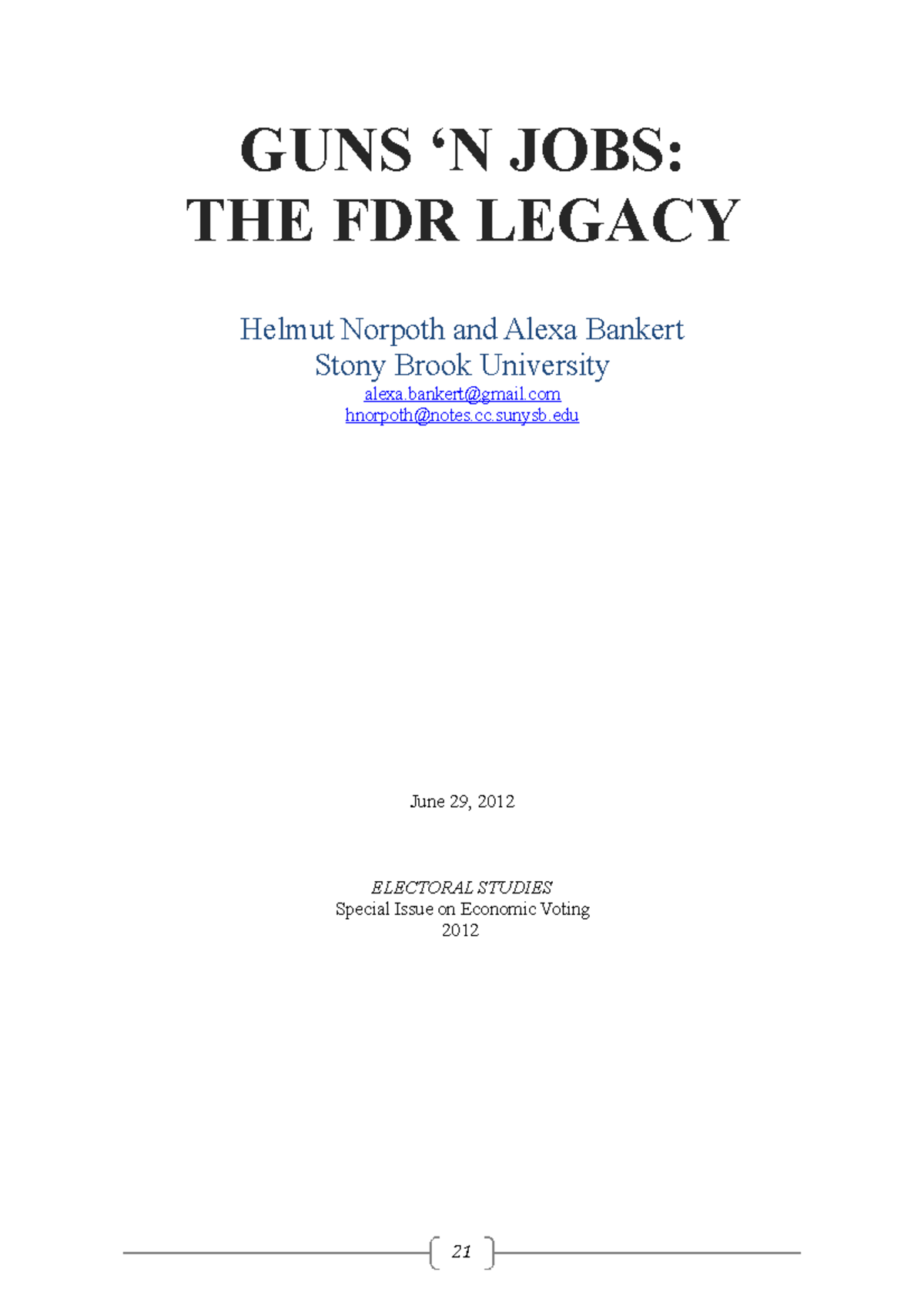 Guns and Jobs: The FDR Legacy Electoral Studies - GUNS ‘N JOBS: THE FDR ...