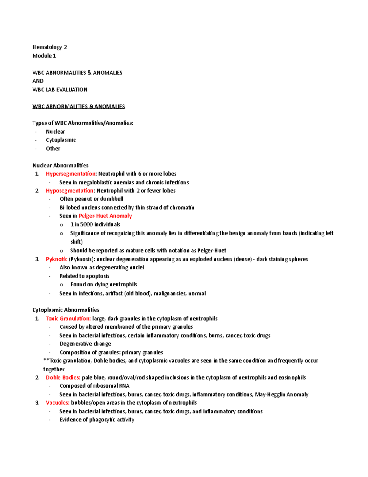 HEME Module 1 WBC Anomalies - Hematology 2 Module 1 WBC ABNORMALITIES ...