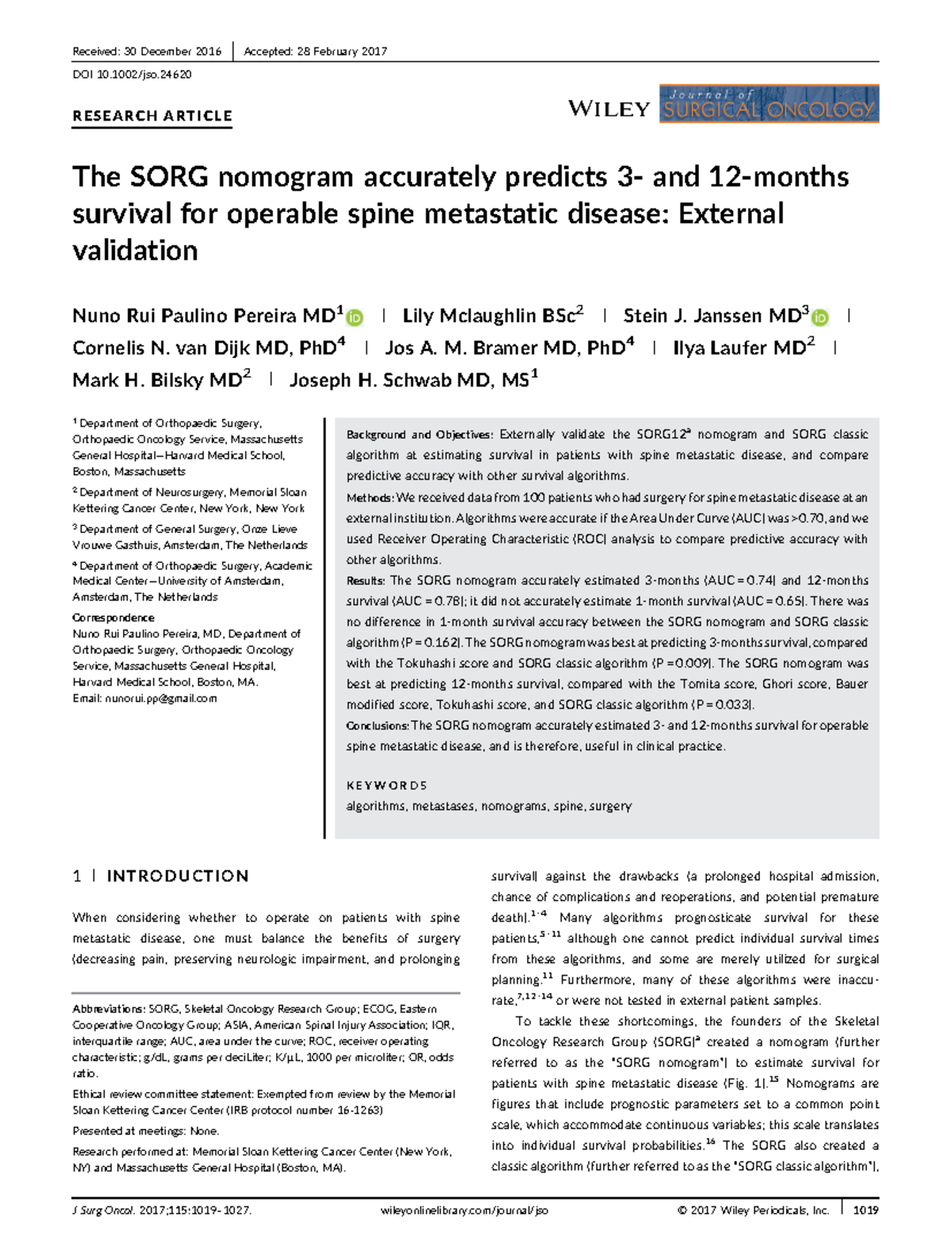 Journal of Surgical Oncology - 2017 - Paulino Pereira - The SORG ...