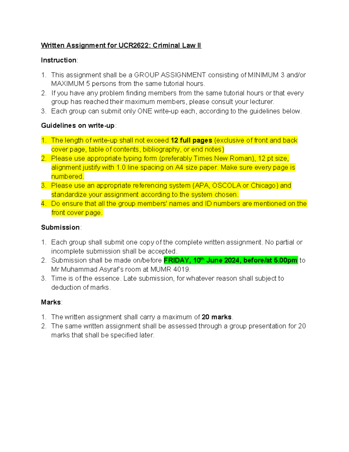 criminal law assignment and materials 2024 mmu - Written Assignment for ...