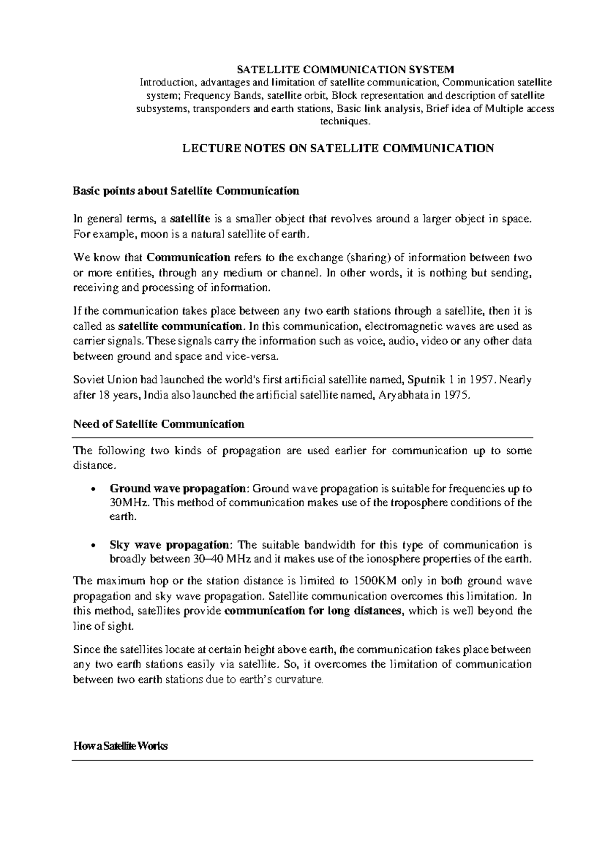 Satellite communications summary notes - SATELLITE COMMUNICATION SYSTEM ...
