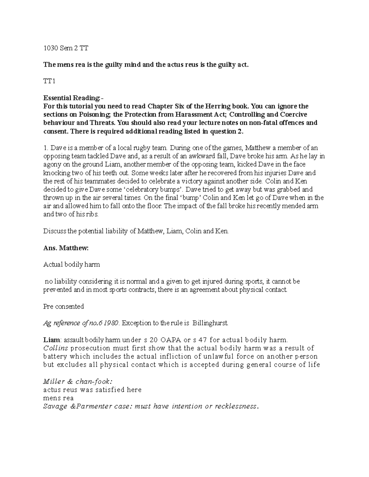 1030 Sem 2 TT - document necessary for year 1 criminal law - 1030 Sem 2 ...