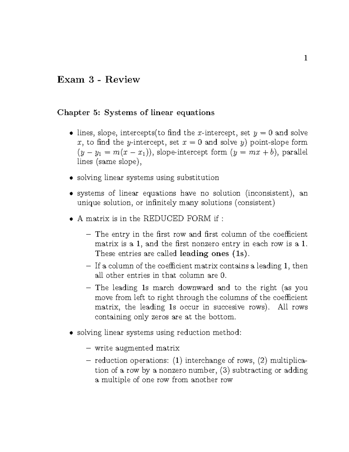 Exam 3-Review - Exam 3-Review - Exam 3 - Review Chapter 5: Systems of ...