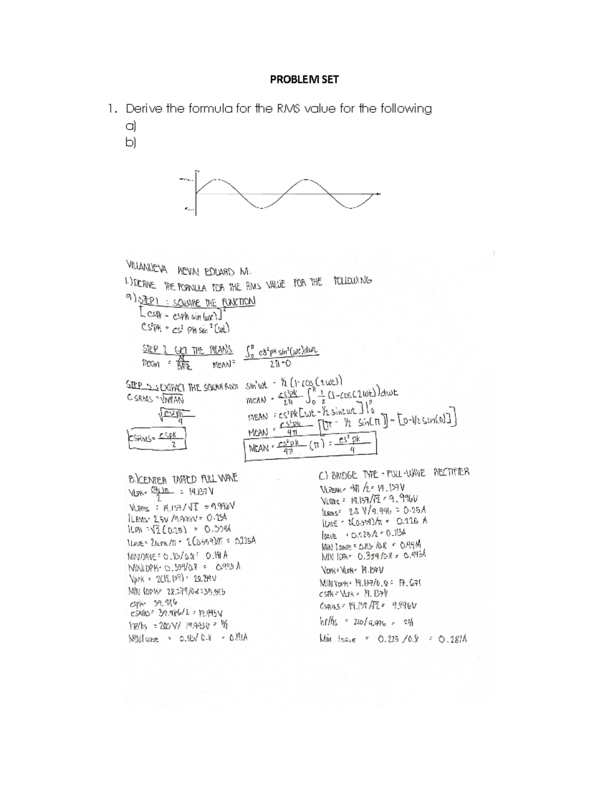 Kevin Eduard Villanueva - Midterm Problem SET - PROBLEM SET 1. Derive the formula for the RMS ...