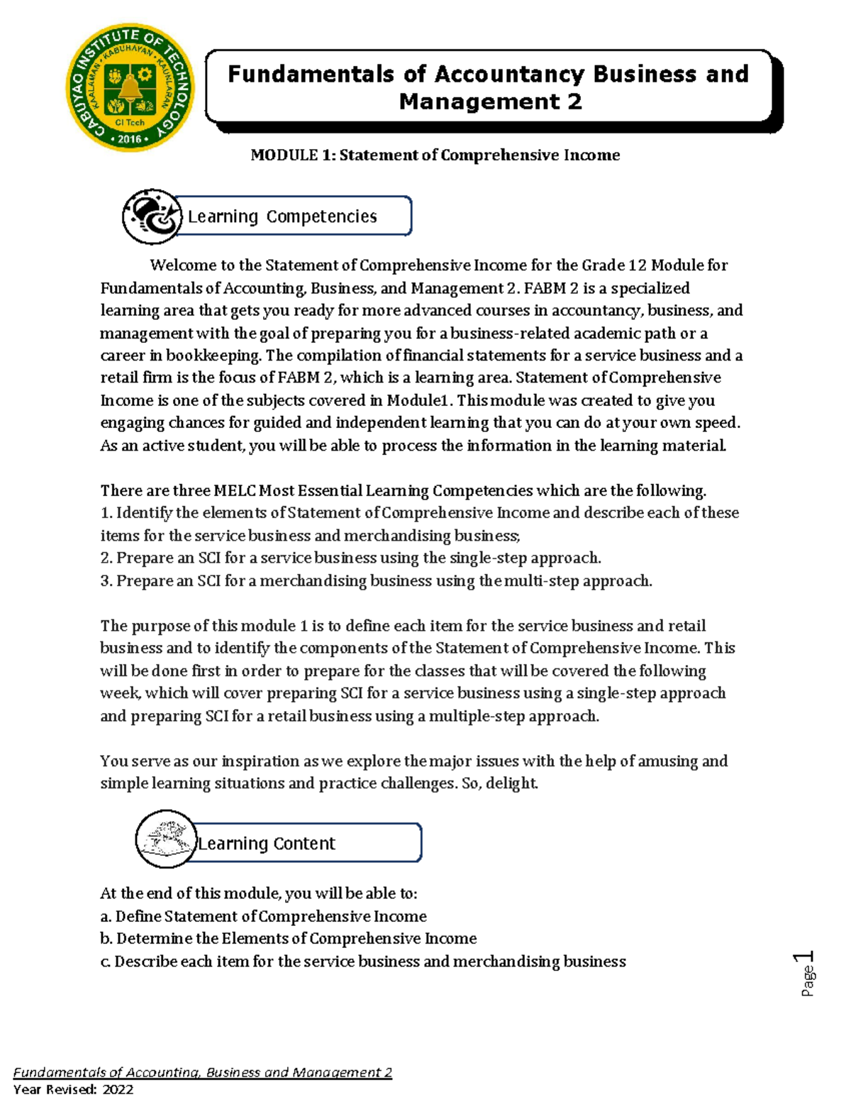 FABM2-Module-1 - Fundamental of Accounting, Business, and Management 2 ...