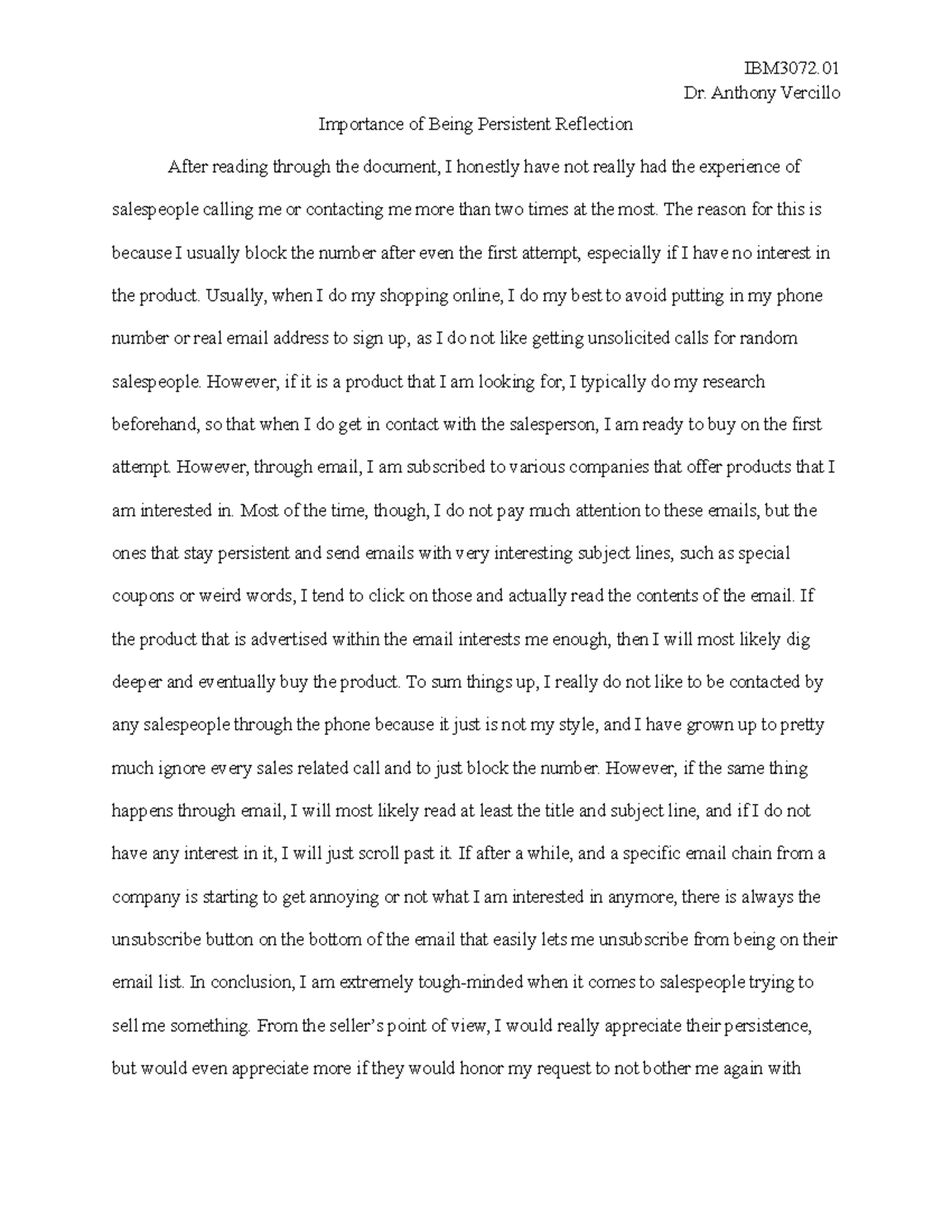 IBM 3072 Being Persistent Assignment - IBM3072. Dr. Anthony Vercillo ...