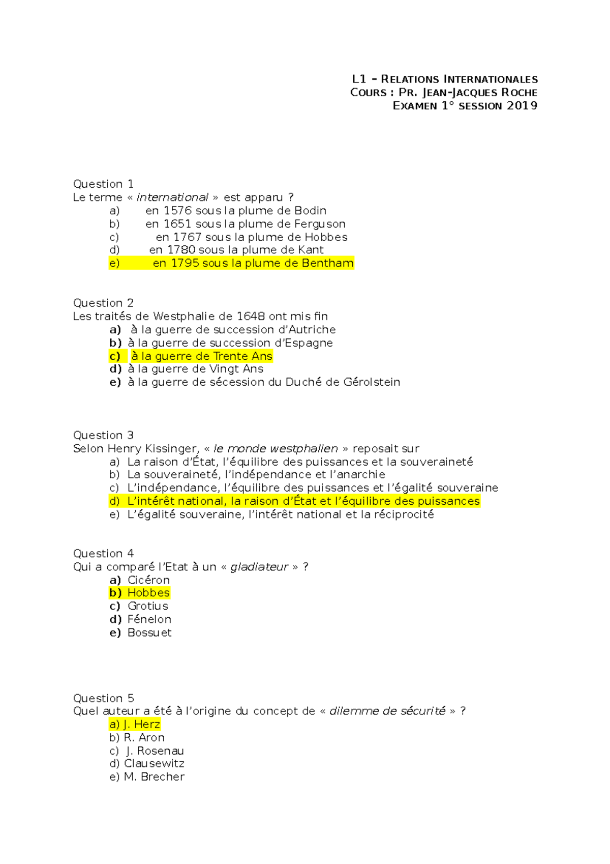 QCM L1 Juin 2019 - Annales RI - L1 – RELATIONS INTERNATIONALES COURS ...