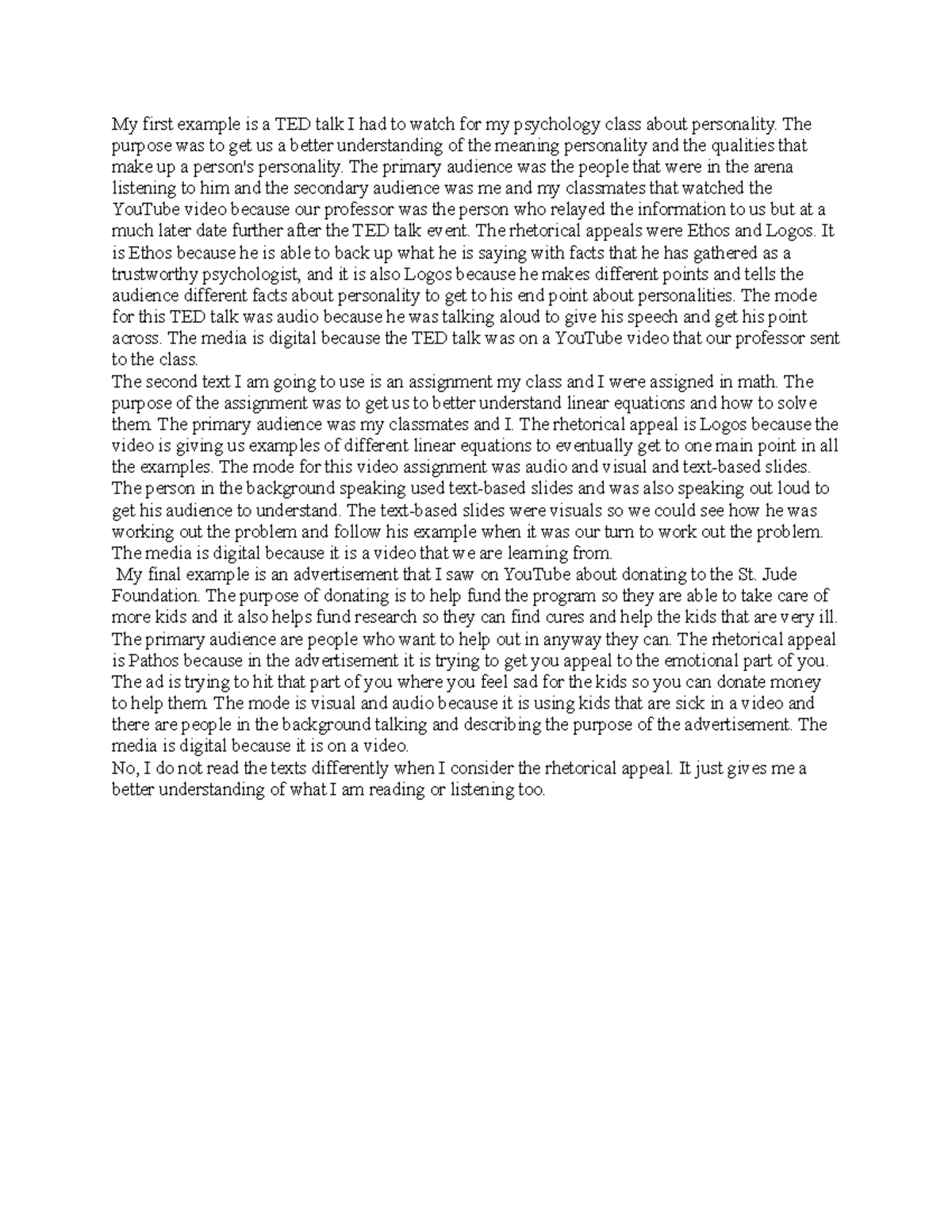 My first example is a TED talk I had to watch for my psychology class ...