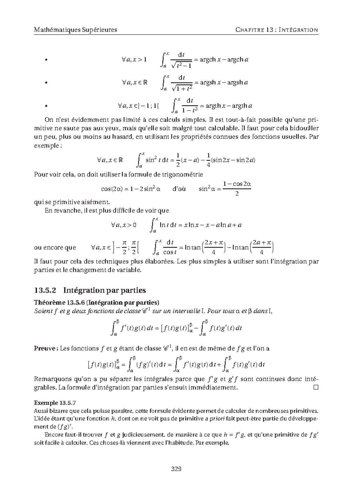 Cours-83-Mathematique - ∀a, x > 1 ∫x a dt p t 2 − 1 = argch x − argch a ...