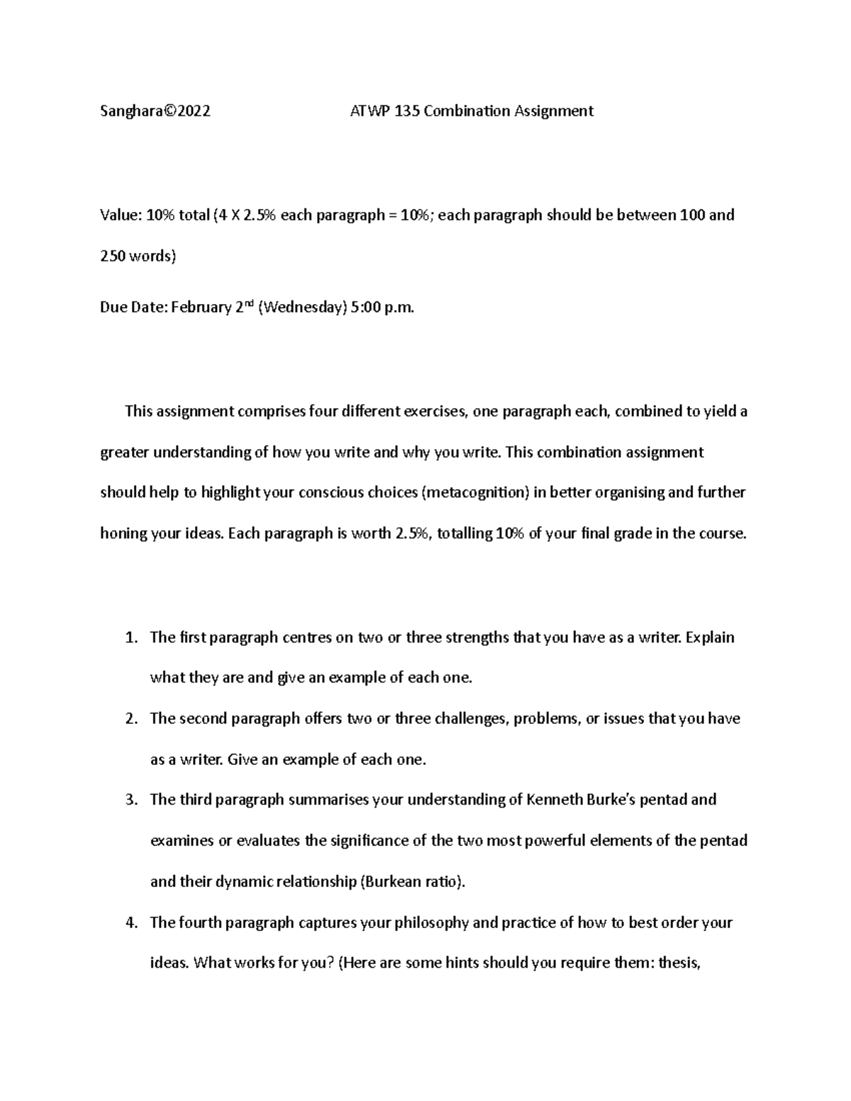 ATWP 135 Spring 2022 Combo Assignment - Sanghara©2022 ATWP 135 ...