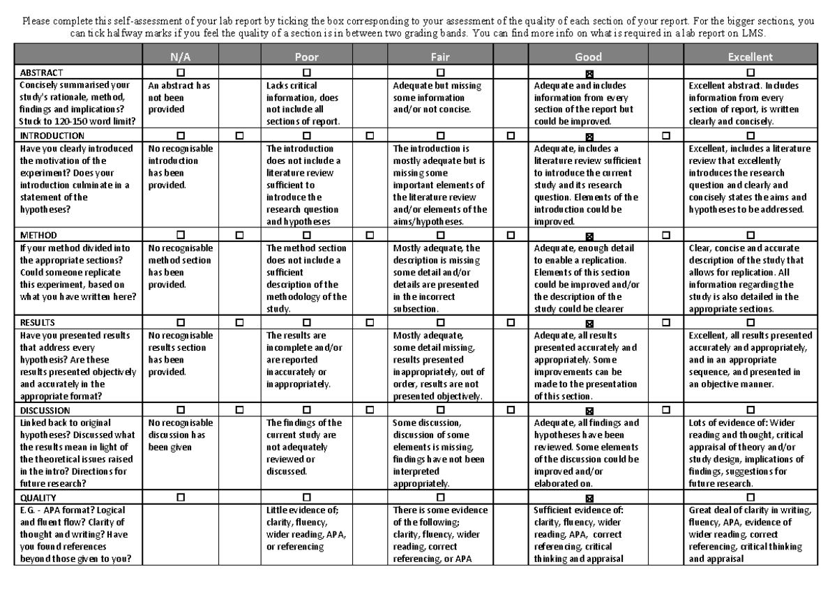 Example Lab Report 2017 to post - Please complete this self-assessment ...